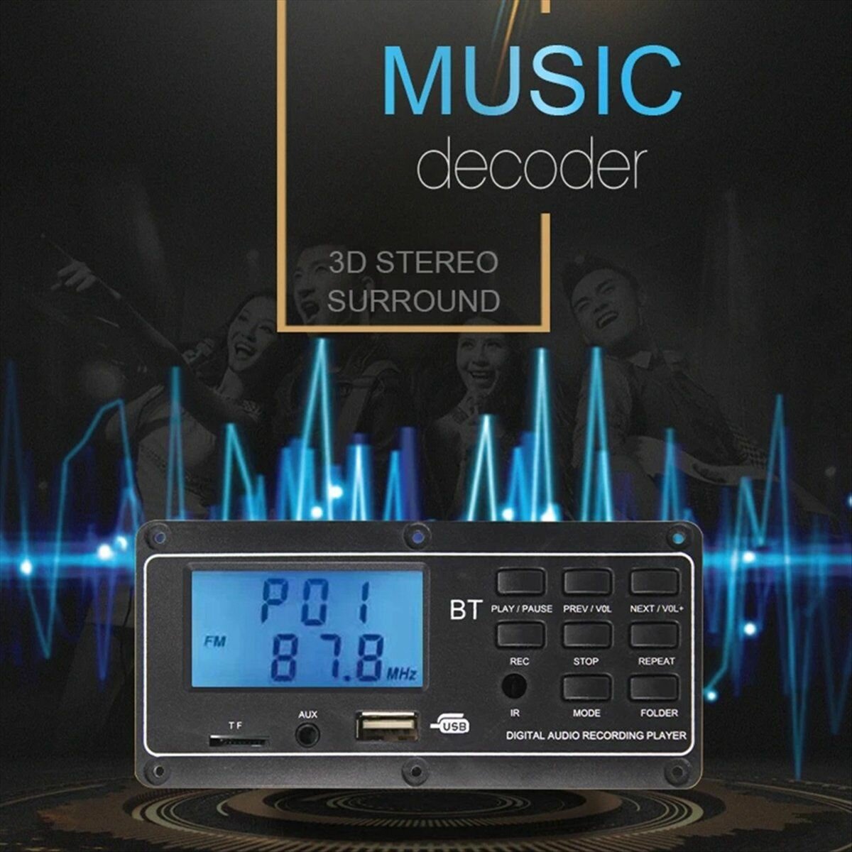 Модуль цифрового аудиоприемника Bluetooth 12 В MP3 с ЖК-дисплеем, декодером MP3-плеера, APE, FLAC, WMA, WAV