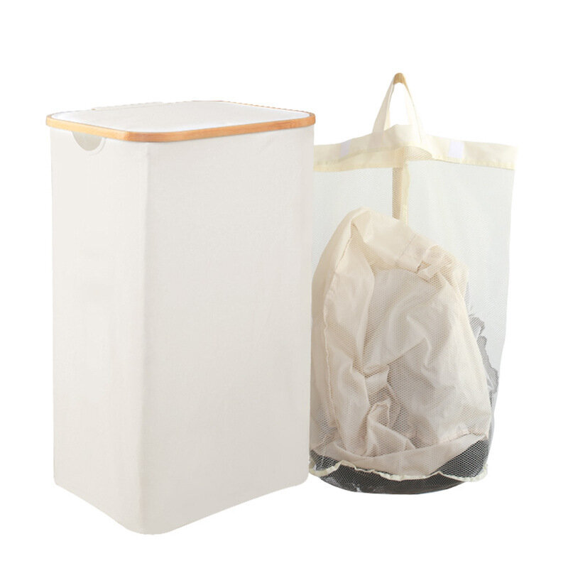 Корзина для грязного белья для спальни с внутренним мешком, складная бамбуковая деревянная корзина для хранения грязной одежды, корзина для грязного белья в ванной