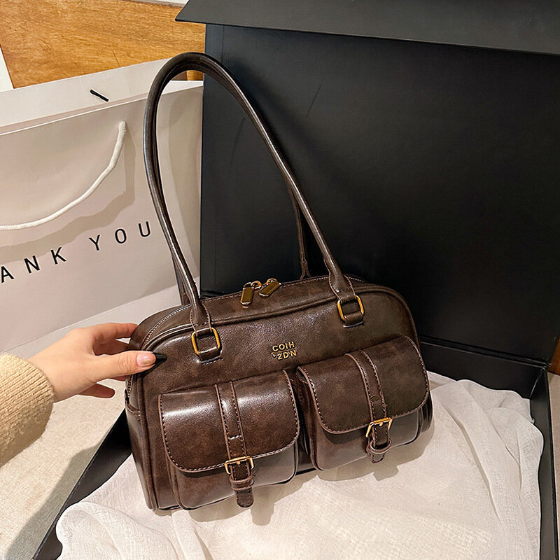 ⭐Новая ретро сумка для боулинга Boston, большая вместимость, женская сумка, повседневная универсальная сумка для работы, подмышечная сумка через плечо⭐