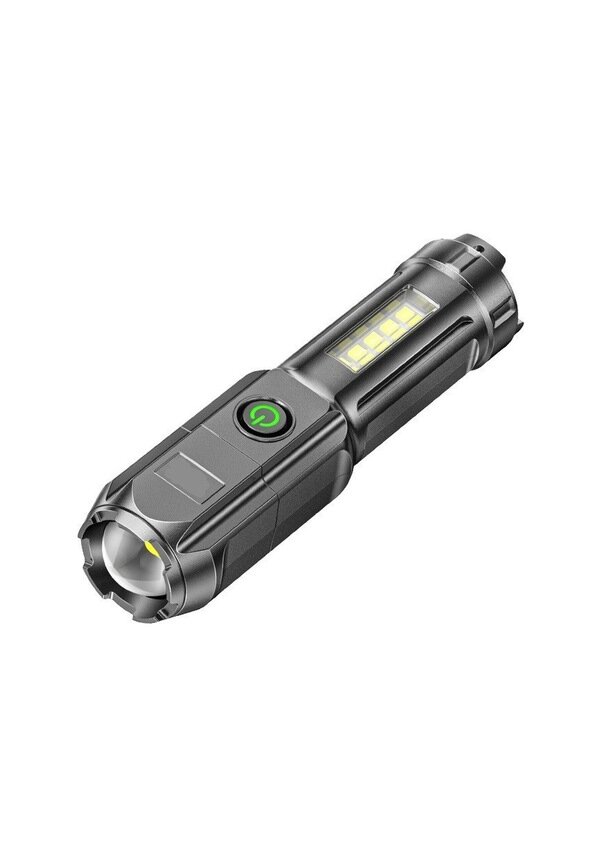 Мощный и дальнобойный USB-фонарик с зарядкой, портативный прожектор, прочный и практичный прожектор для наружного освещения, идеально подходит для кемпинга и чрезвычайных ситуаций. Черный цвет