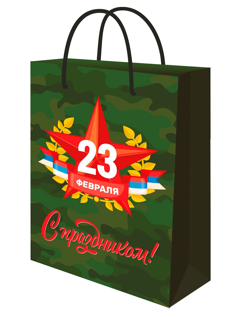 Подарочные пакеты MILAND ППК-7690, крафт-бумага, для 23 февраля, 12 штук, 22x32x11 см