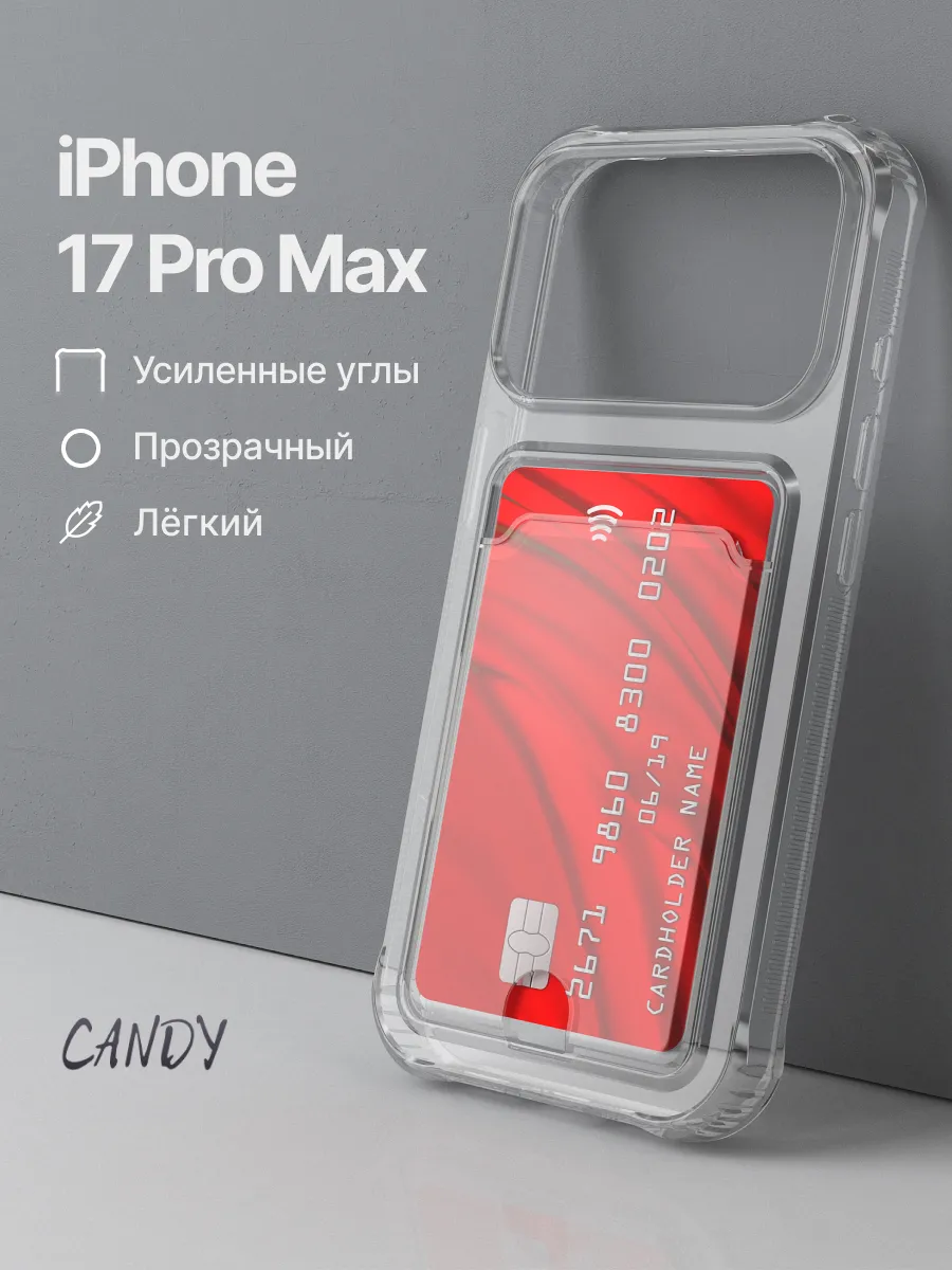 Чехол-накладка для iPhone 17 Pro Max/Айфон 17 Про Макс, прозрачный с отделением для карт