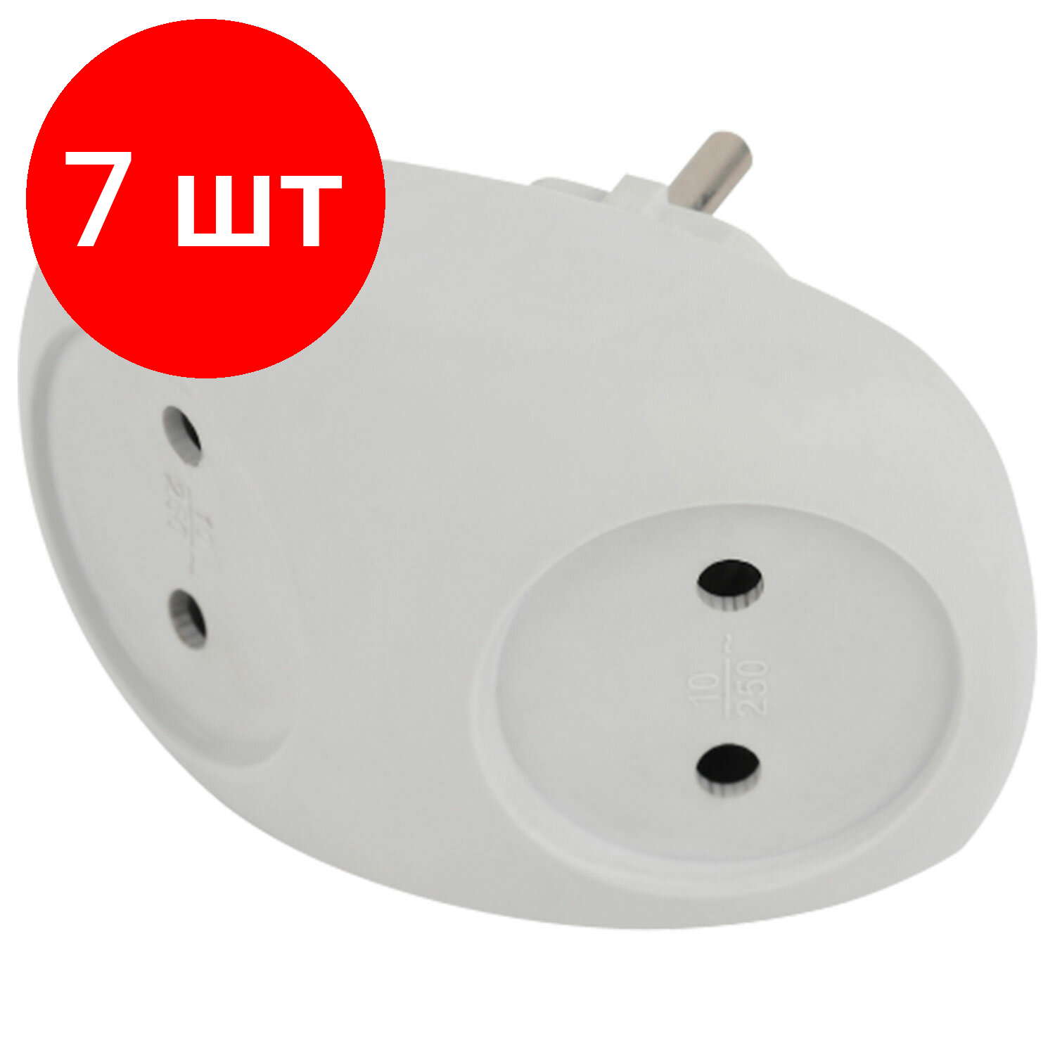 Комплект 7 шт, Сетевой разветвитель ЭРА SPx-2-W, 2 розетки, без заземления, 10 А, белый