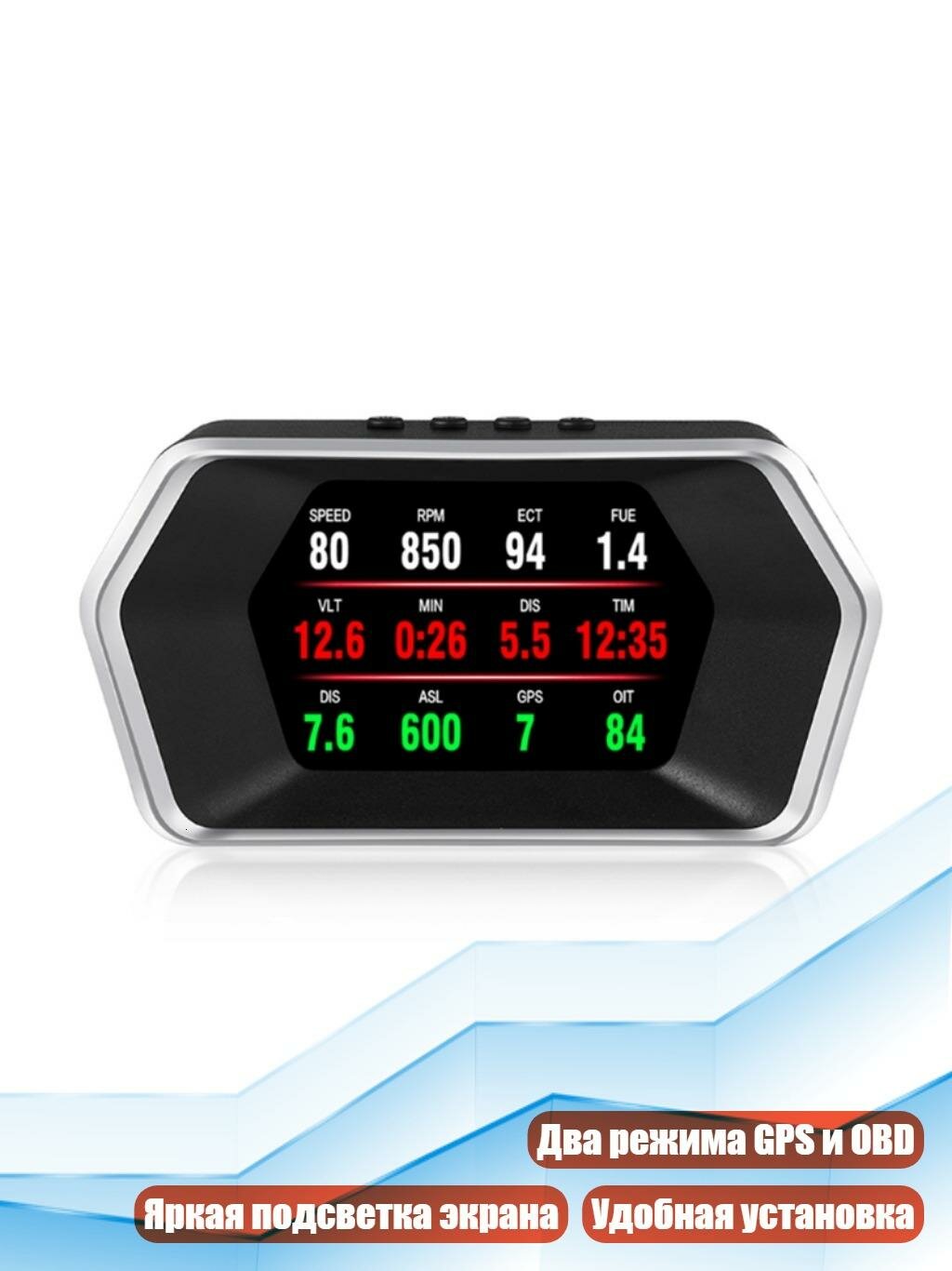 HUD-дисплей с GPS и OBD, цифровой спидометр