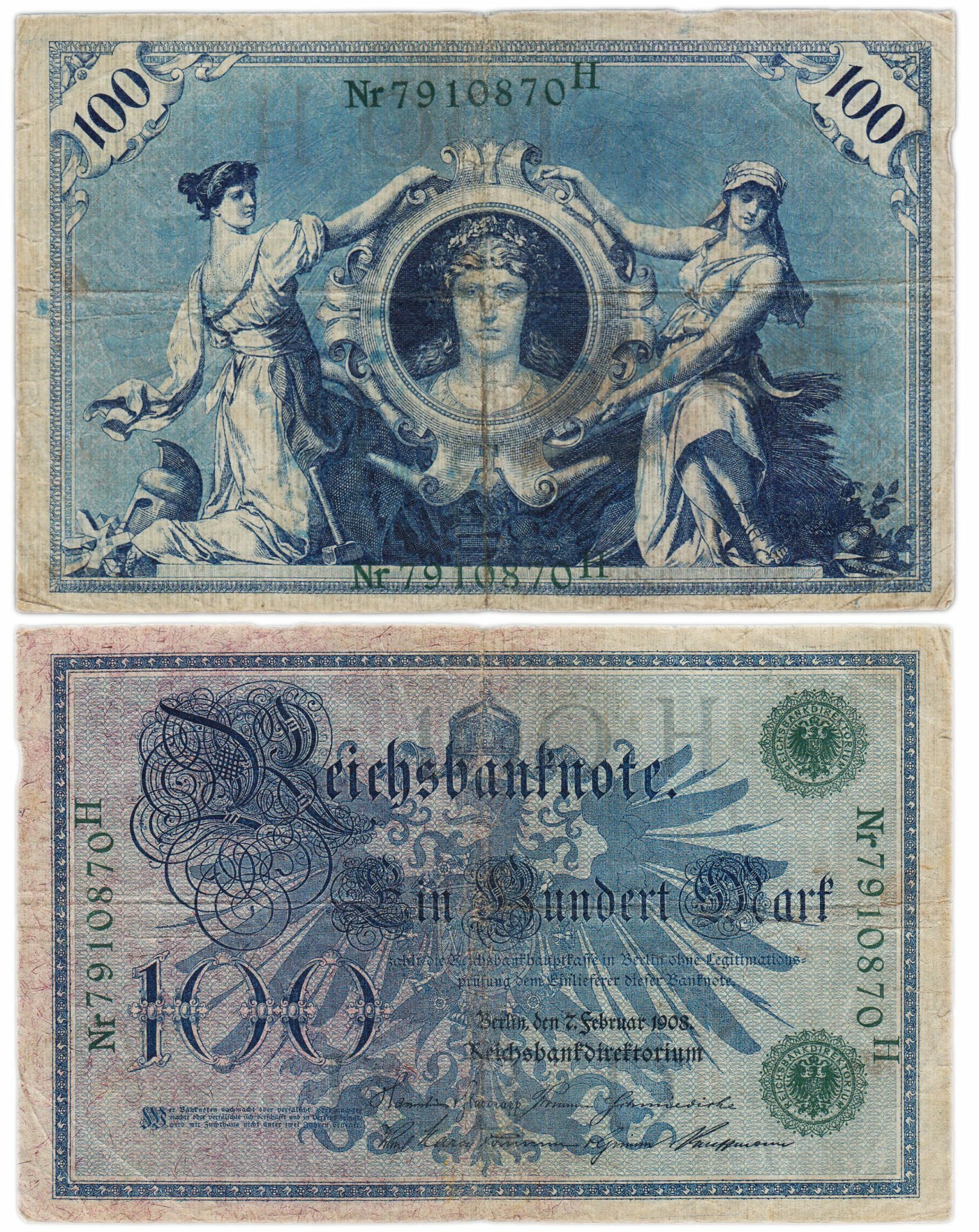 Германия 100 марок 1908 года Зеленая печать