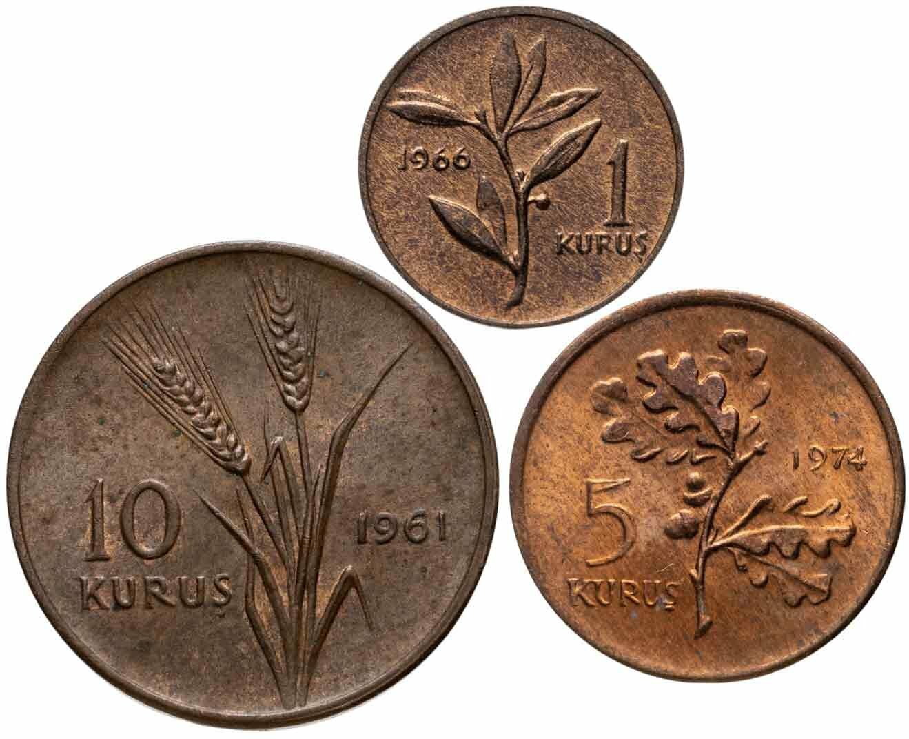 Турция набор 1, 5 и 10 куруш 1958-1974, Бронза, в сохранности XF-UNC