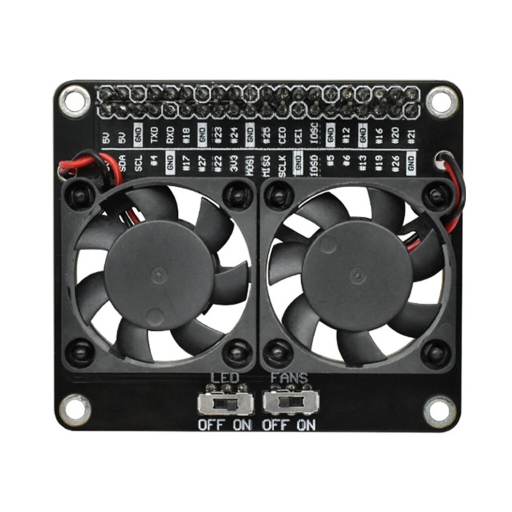 Расширительная плата с двойным вентилятором и LED-подсветкой для Raspberry Pi 5