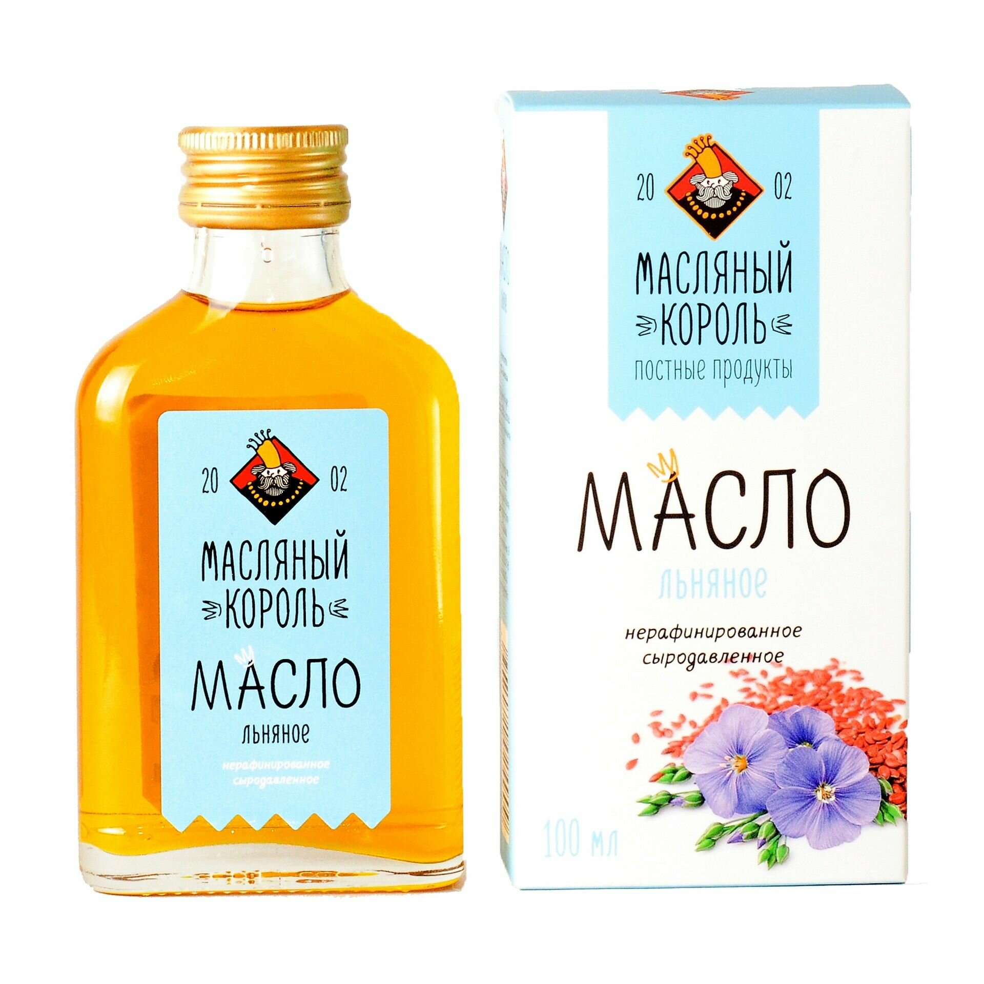 Масло льняное нерафинированное Масляный король 100%, 100мл