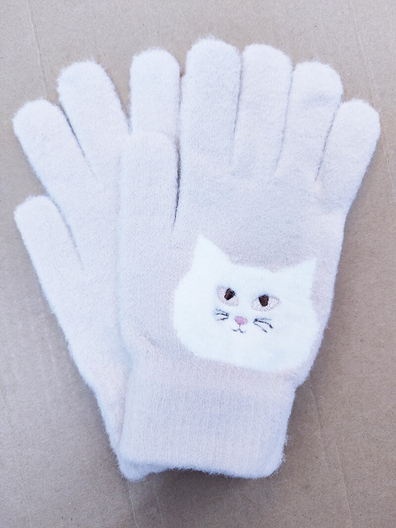 Перчатки шерстяные котики для девочек