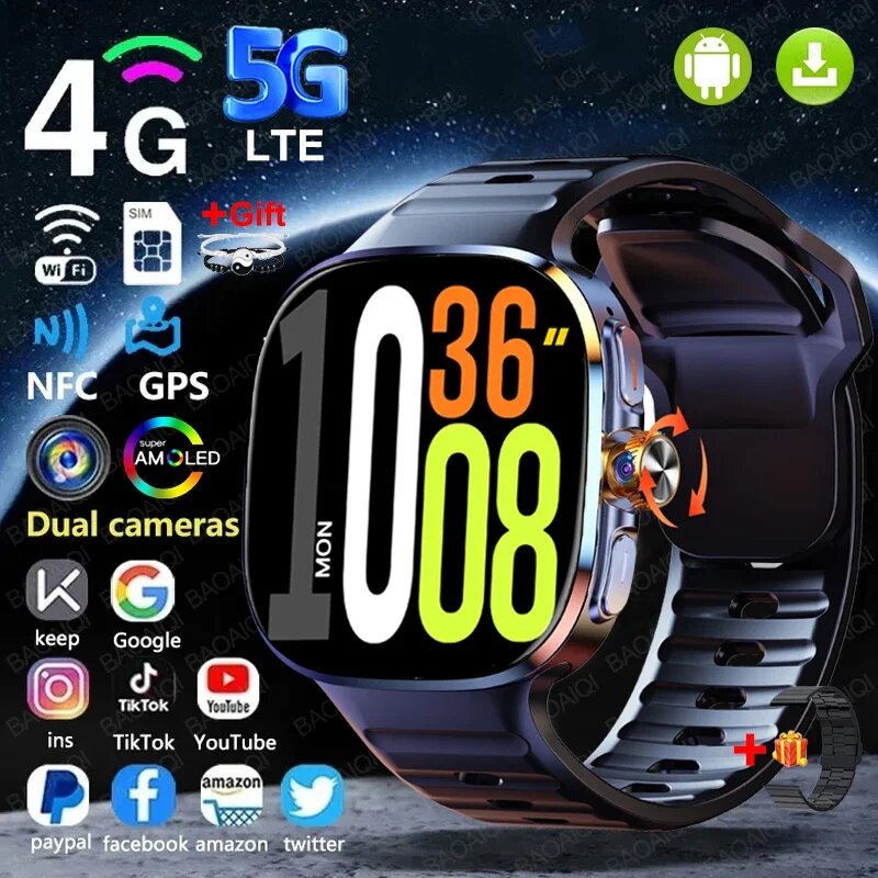 Смарт-часы Android 10, 2.4", 8GB/128GB, Steel black B