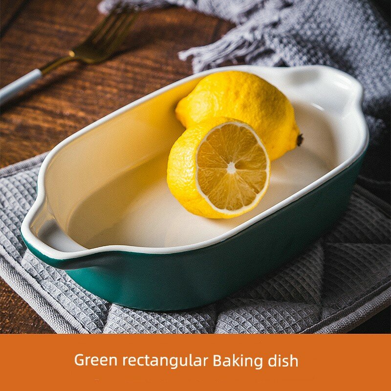 Зеленая прямоугольная керамическая запекательная посуда для микроволновки, безопасная в печи, 25x20 см, 1 шт