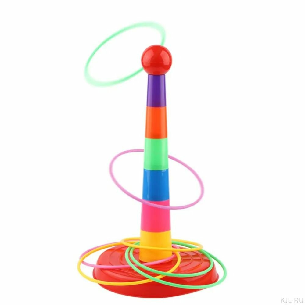 Игрушка для детей и родителей - детская кольцевая игра с сбросом колец, 5-сегментным телескопическим цветным столбом, 1 шасси и мячом, подходящая в качестве подарка для всей семьи