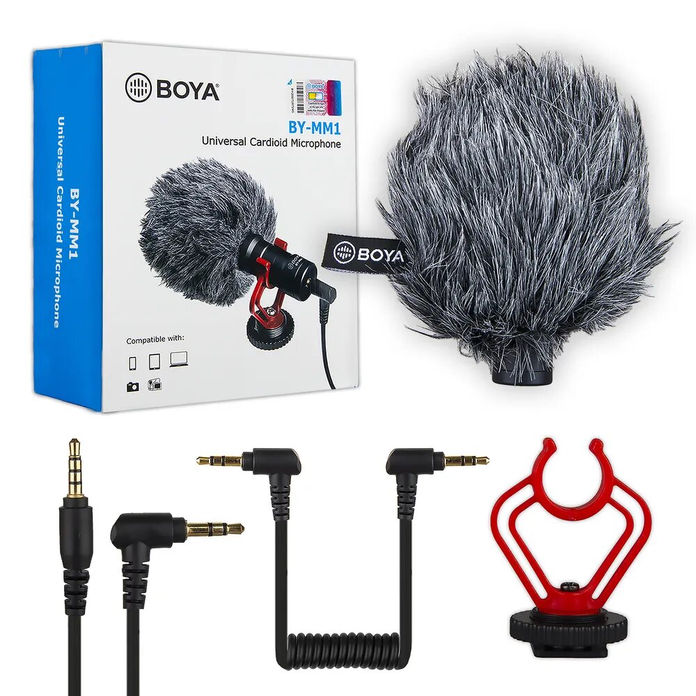 BOYA BY-MM1 Микрофон для фото и видеокамер, черный, конденсаторный