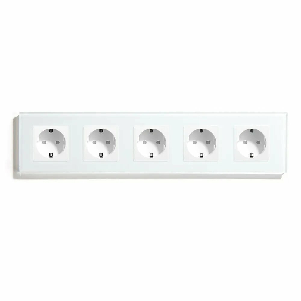 Розетка пятипостовая 5 постов 16А 250В рамка стекло Белая,370mm