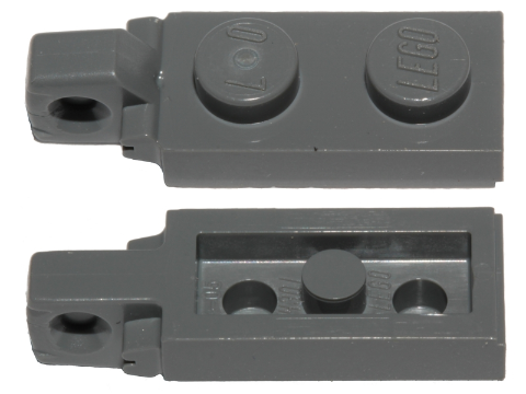 Hinge Plate 1 x 2 Locking with 1 Finger on End with Bottom Groove, 44301a Dark Bluish Gray N