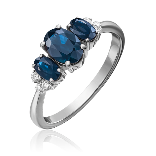 Кольцо, белое золото, 585 проба, сапфир, бриллиант