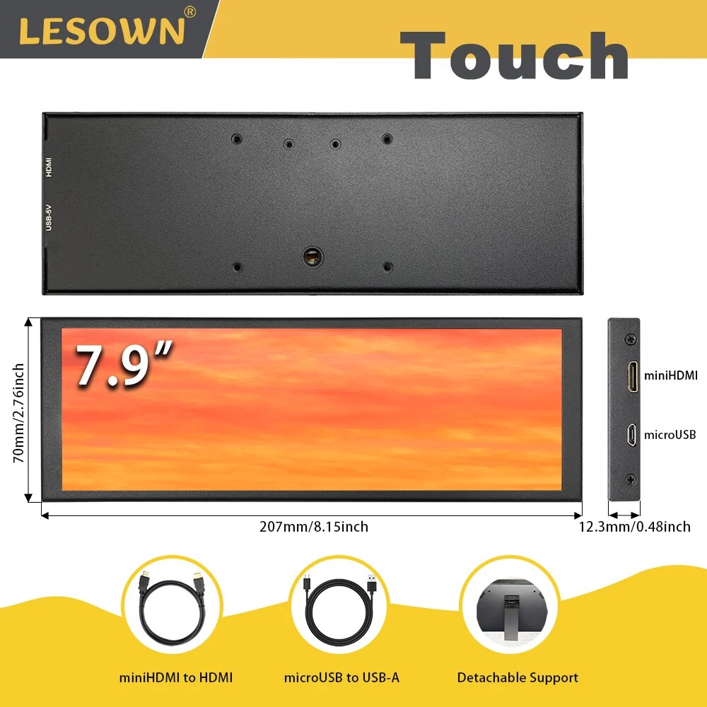 LESOWN Дисплей 6.9 7.9 дюймов для Raspberry Pi 7.9 Touch Monitor