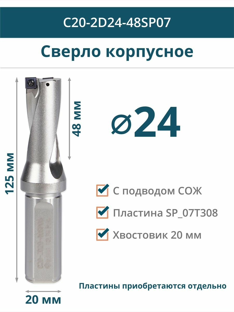 C20-2D24-48SP07 сверло корпусное 2D - 24 мм / сменная пластина SP_07T308