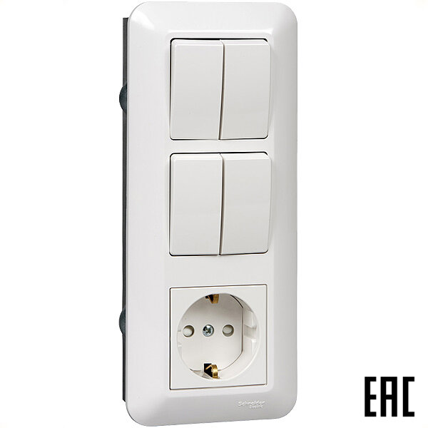 Блок Blanca выключатель 2 клавишный + выключатель 2 клавишный + розетка евро со шторками скрытой проводки белый BK2VR-008B-B (Systeme Electric)