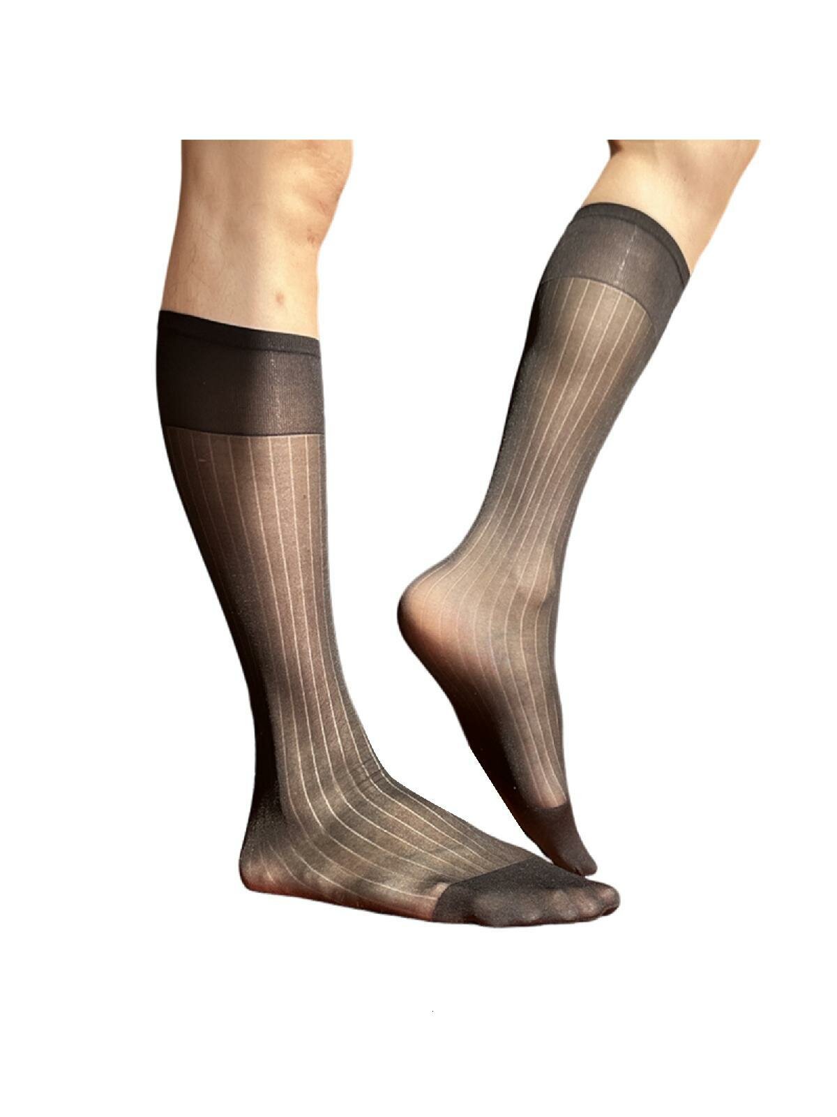 Мужские нейлоновые полупрозрачные носки до колена, Черный