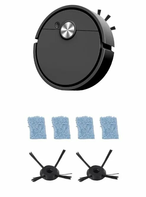 Робот-пылесос 1 в 1 подметает и моет полы, умный робот-пылесос + специальные аксессуары (2 боковые щетки + 4 швабры)
