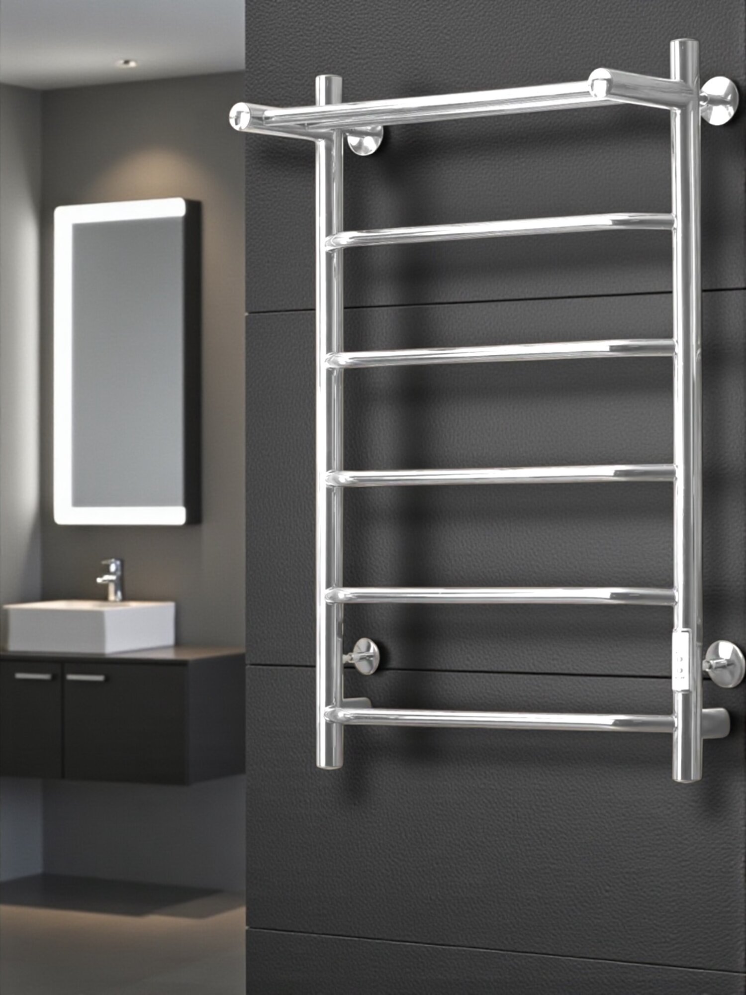 Полотенцесушитель электрический TermoPrime 500мм 800мм форма лесенка с полкой подключение скрытое/ кабель с вилкой