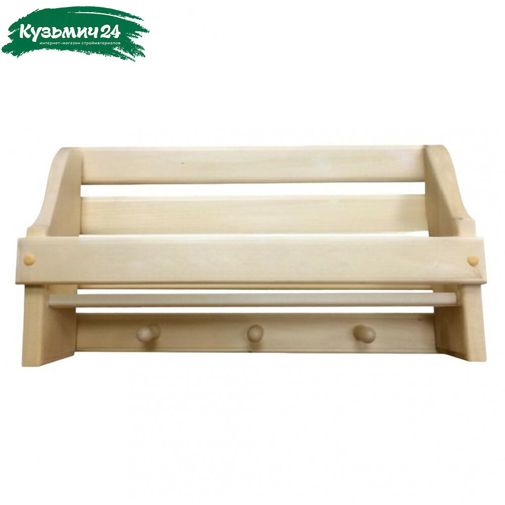 Полка универсальная, Липа, 3 крючка, для бани и сауны, длина 290 мм, дерево, 1 шт