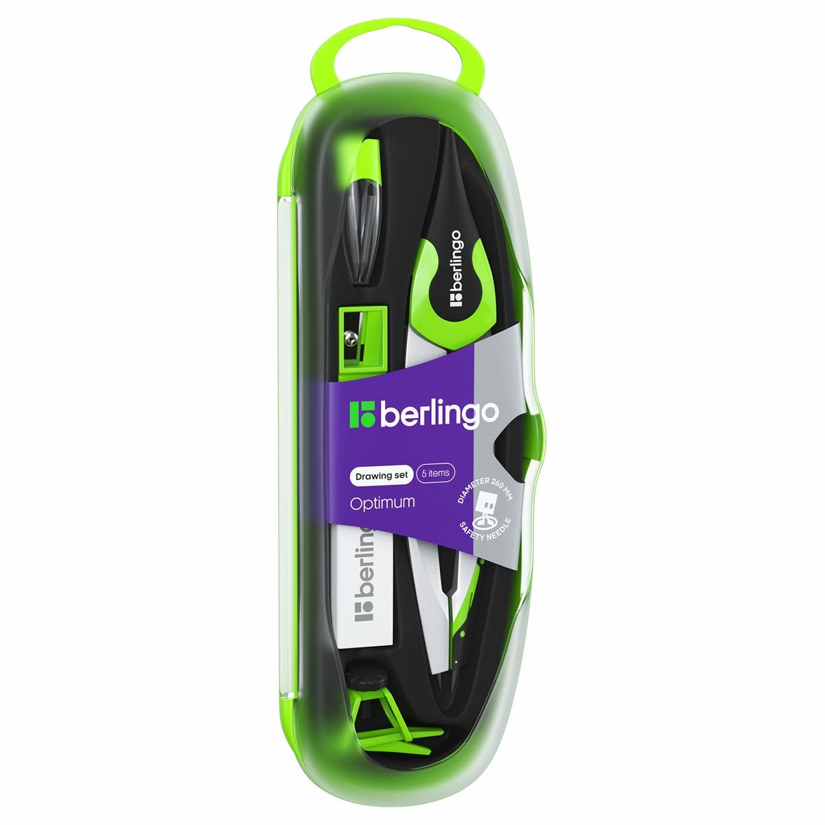 Готовальня Berlingo "Optimum", 5 предметов, циркуль 135мм, пластиковый футляр