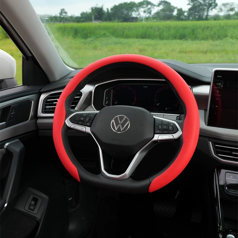 Накладка на руль из нappa кожи - Красный, полупрозрачный, подходит для Toyota Eiji 8, премиум анти-скольжение