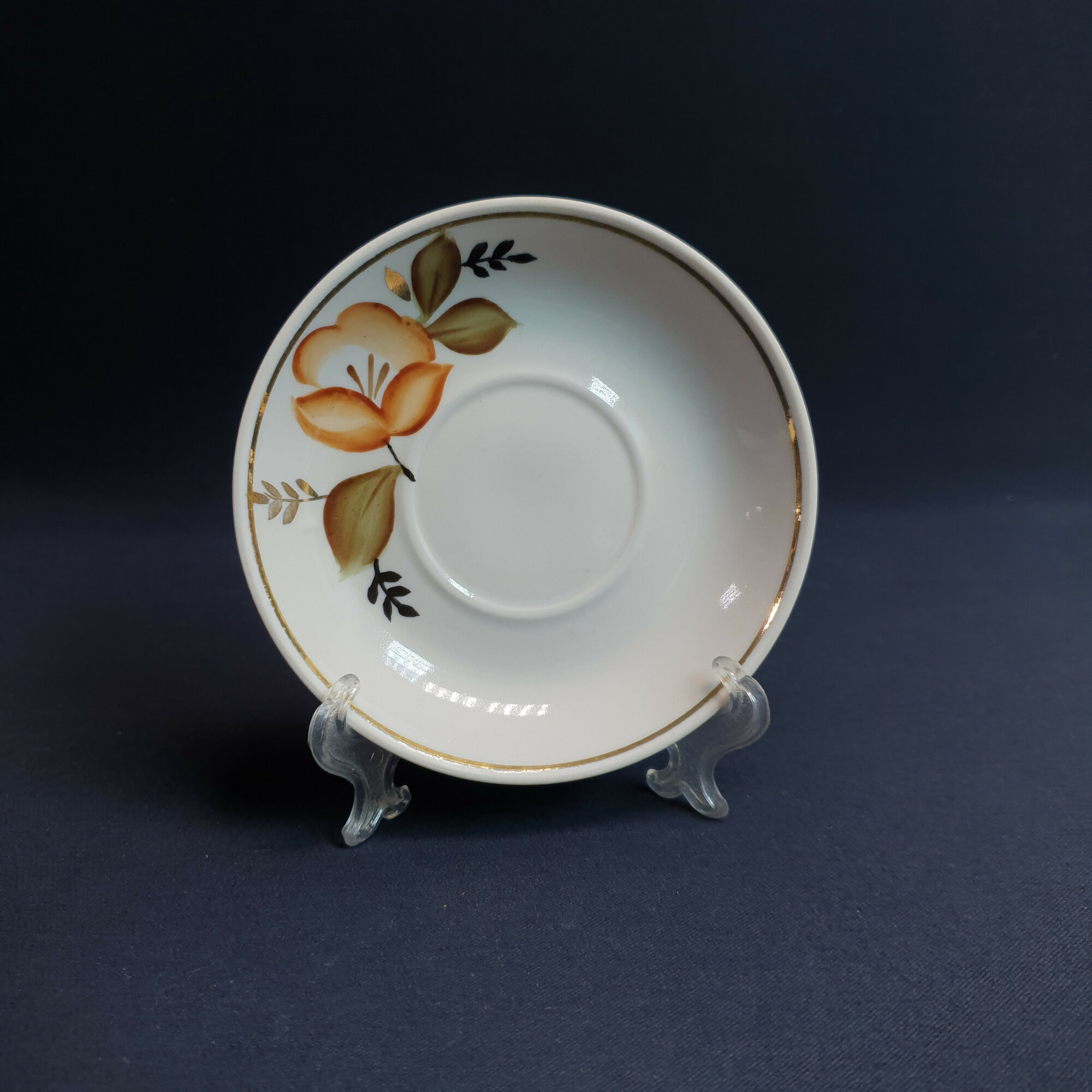 Блюдце кофейная Пролетарий, фарфор ручная роспись позолота 12 см, винтаж СССР