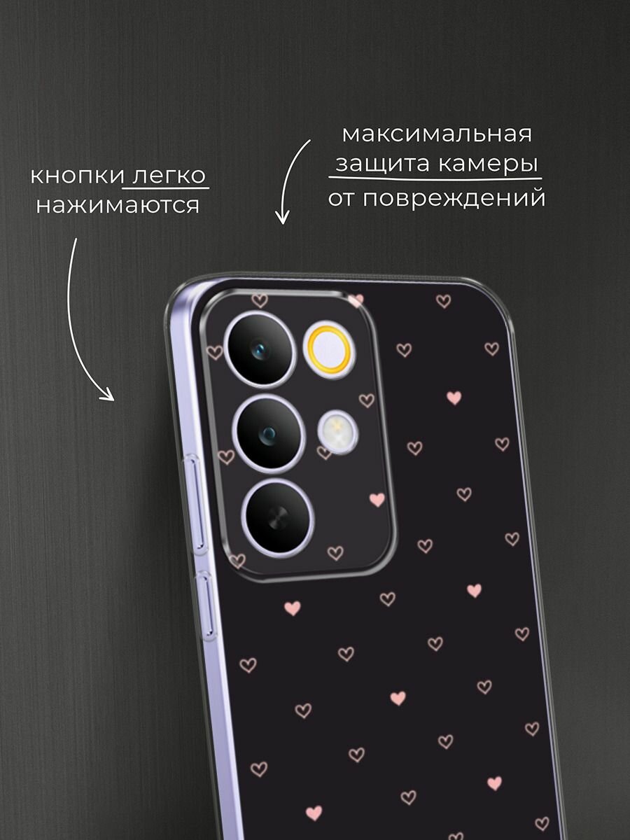 Чехол на Realme C85 Pro / Реалми C85 Про с принтом Черный фон и сердечки — фото 1