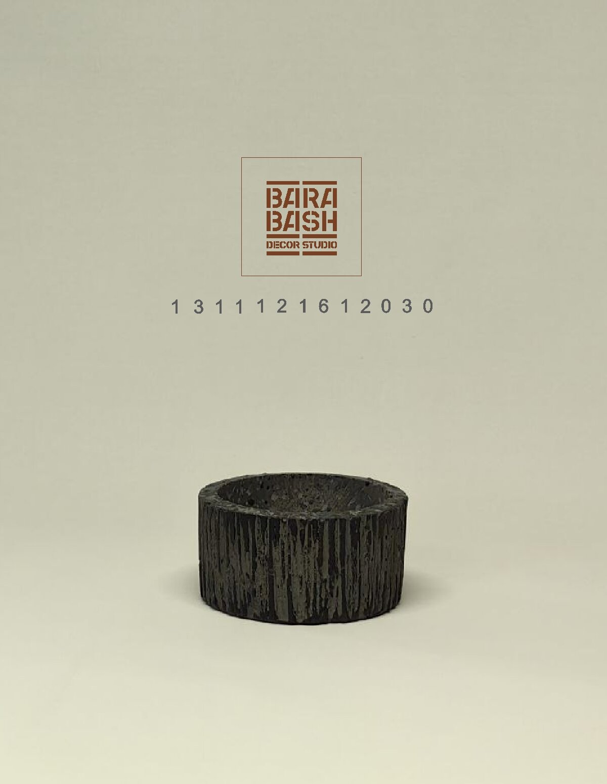 Кашпо декоративное BARABASH, бетон, Фактура "Дерево", серое, 12х6 см