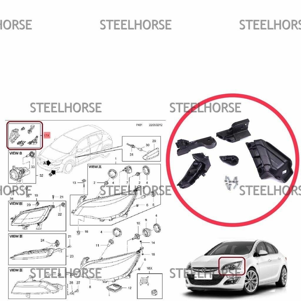 Кронштейн фары левой (к-кт) Opel Astra J 2010-2017