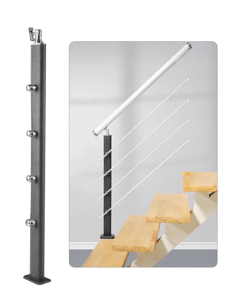 Стойка для тросовых перил 850 мм, напольное крепление, Металлические стойки для лестничных перил, с креплениями для дома, лофта