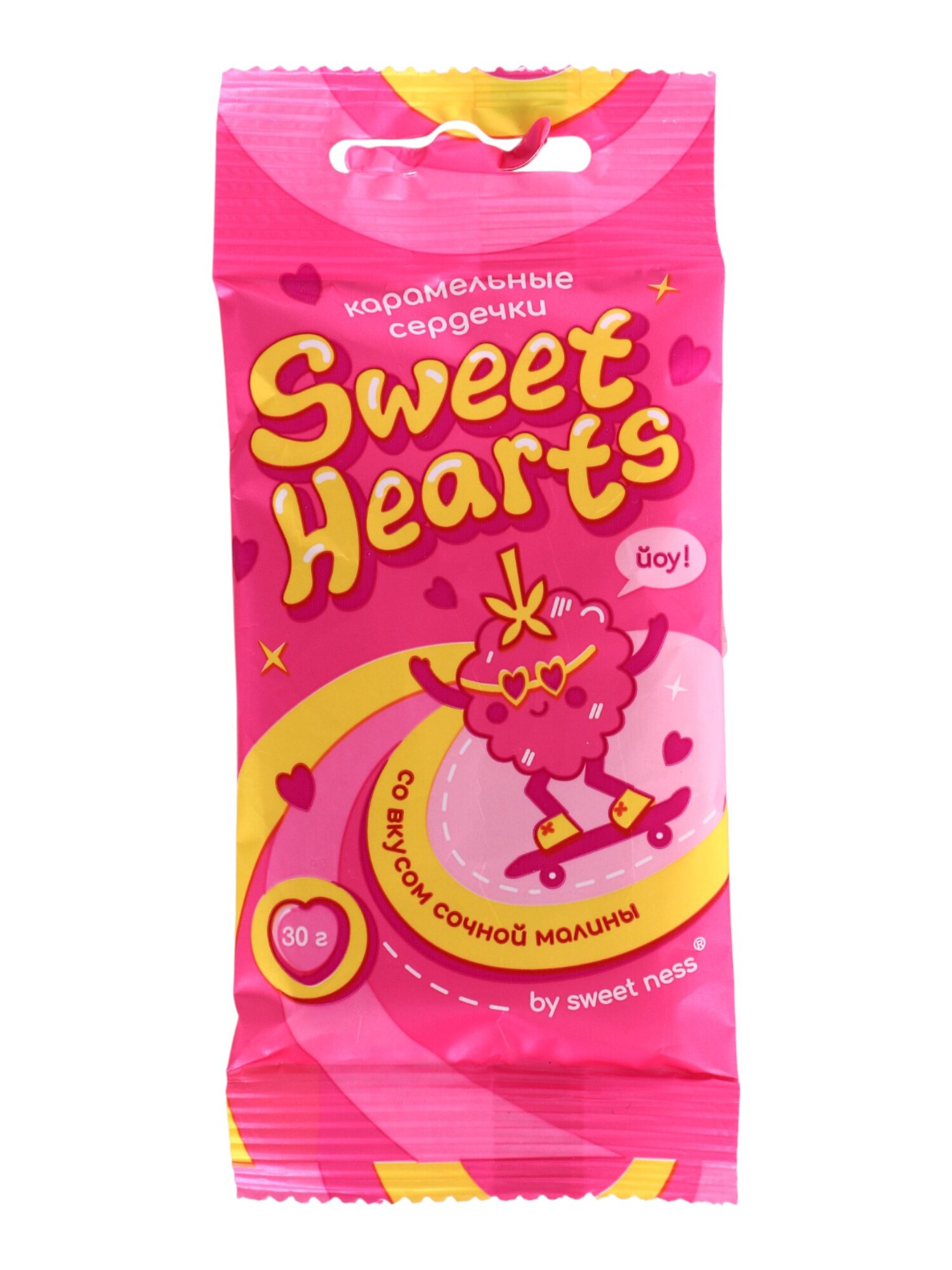 Карамель леденцовая фигурная Sweet Ness флоупак "Sweet Hearts" со вкусом малины, 30г