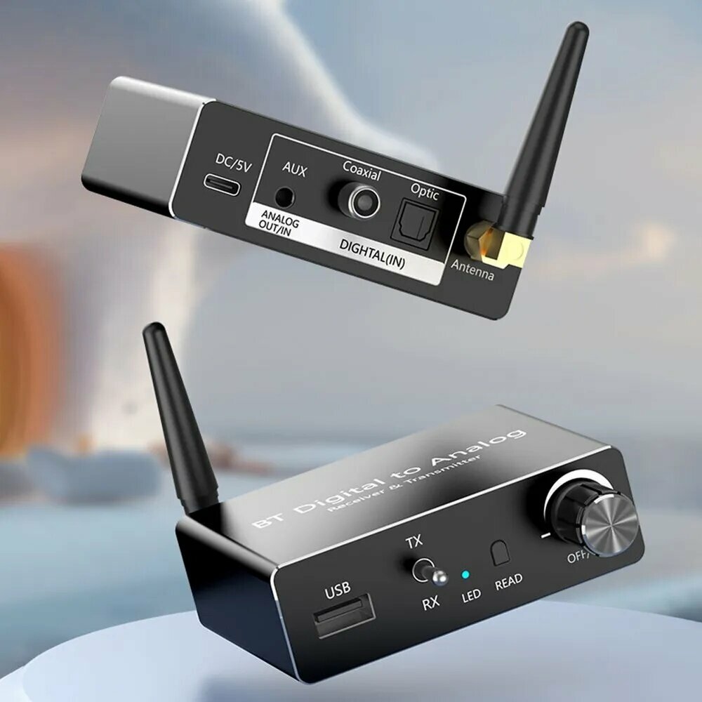 Оптический аудиоадаптер с Bluetooth 5.3, регулятором громкости, Plug&Play и встроенной антенной