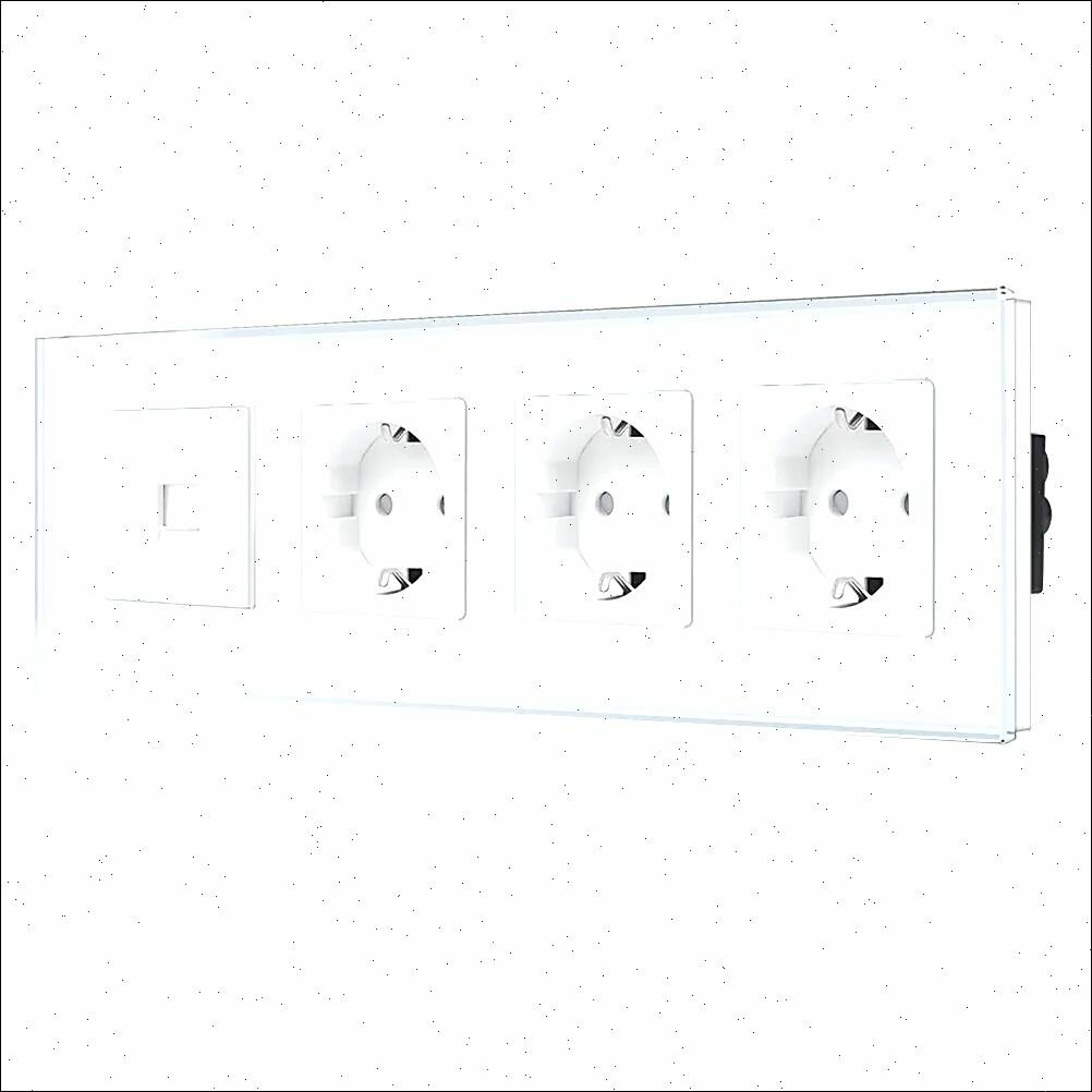 Розетка электрическая 4 поста 220В +Розетка RJ-45 CAT6 Ethernet Белый Стекло