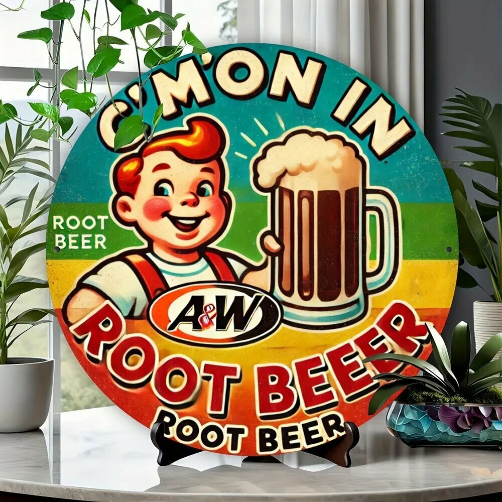 Бренд газировки A&W Root Beer Винтажная вывеска в деревенском стиле, металл, настенный плакат 20 см круглый