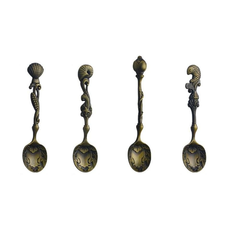 Античные кофейные ложки с ручкой в виде звезды, 4 шт, Бронза