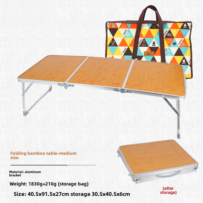 Стол мини складной для улицы кемпинг бамбук бамбуковая доска портативный пикник барбекю маленький размер компьютерный стол (3-кратный складной бамбуковый стол-Средний) 60x40x25cm