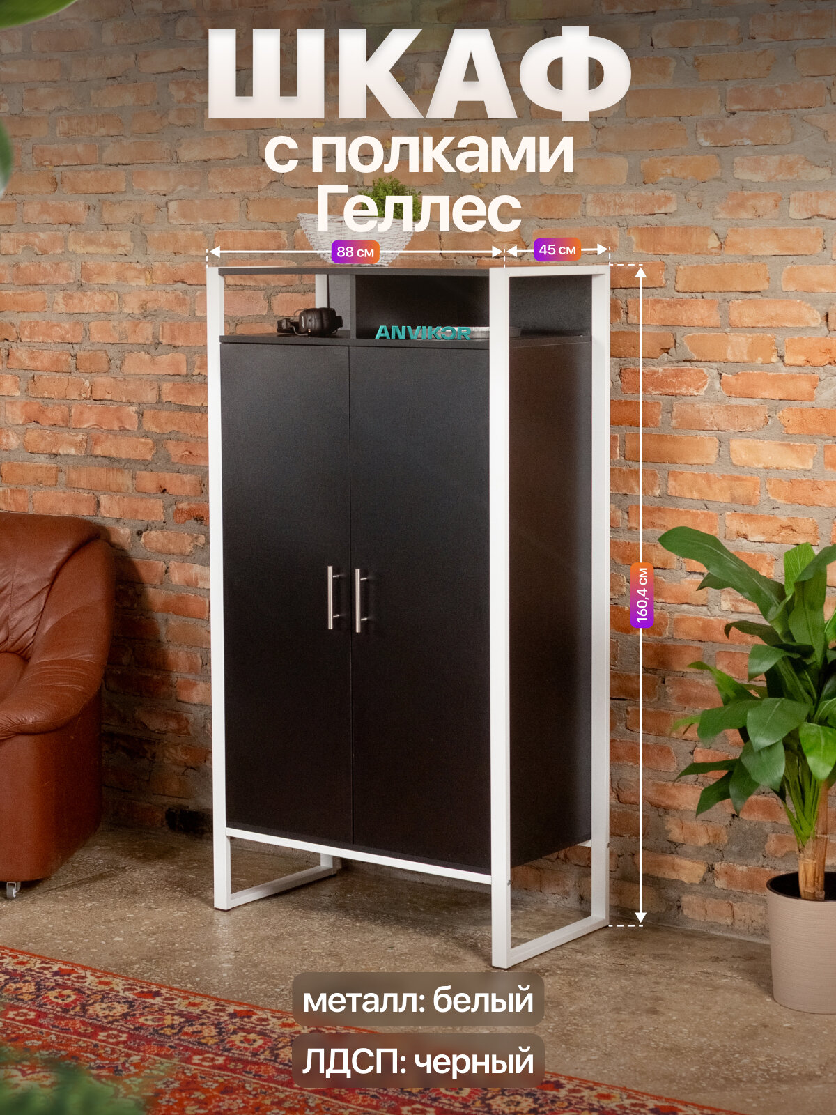 Шкаф распашной для спальни и прихожей лофт Геллес белый/черный