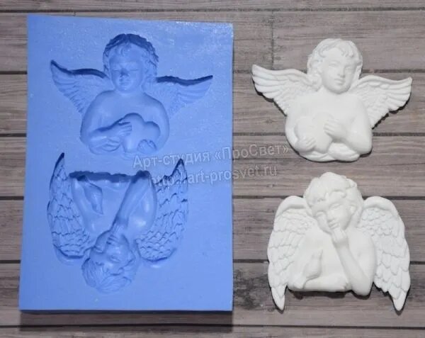 Молд "Ангелы с сердцем и птицей"