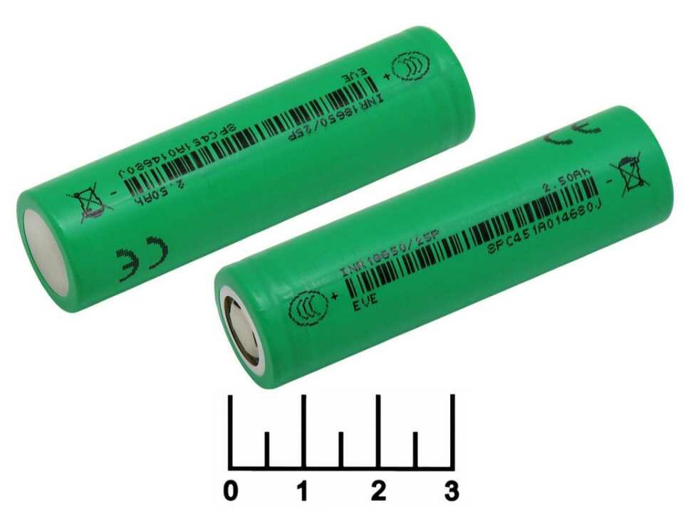 Аккумулятор 3.7V 2.5A 18650 Eve INR18650-25P плоский плюс (25A)