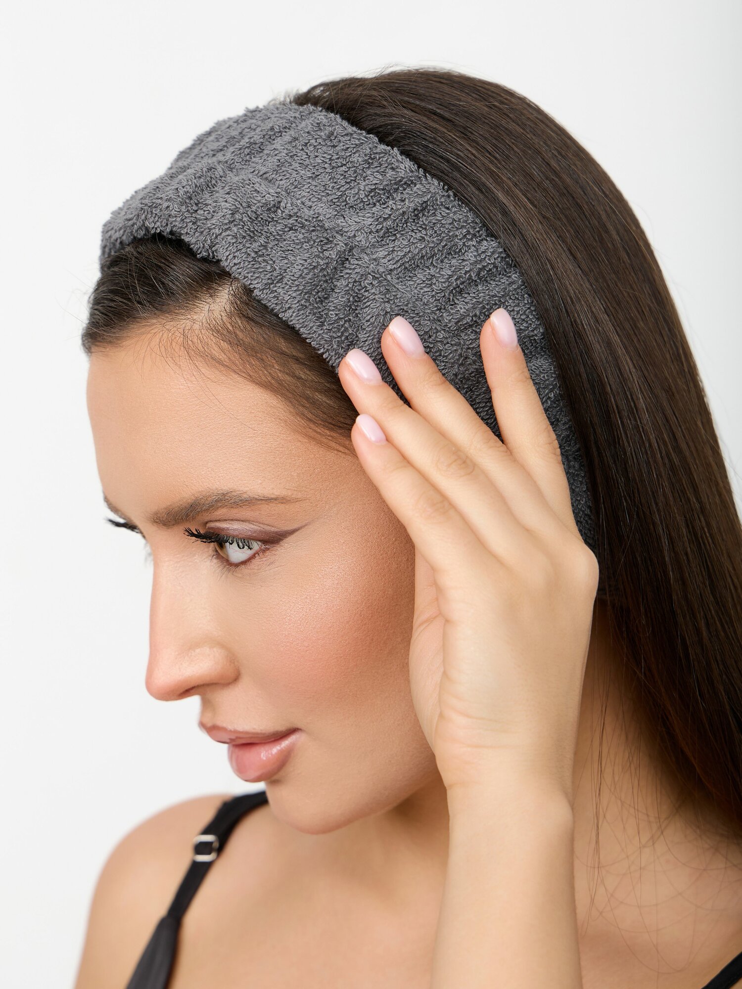 Повязка косметическая SANDAL махровая для волос на резинке, цвет серый