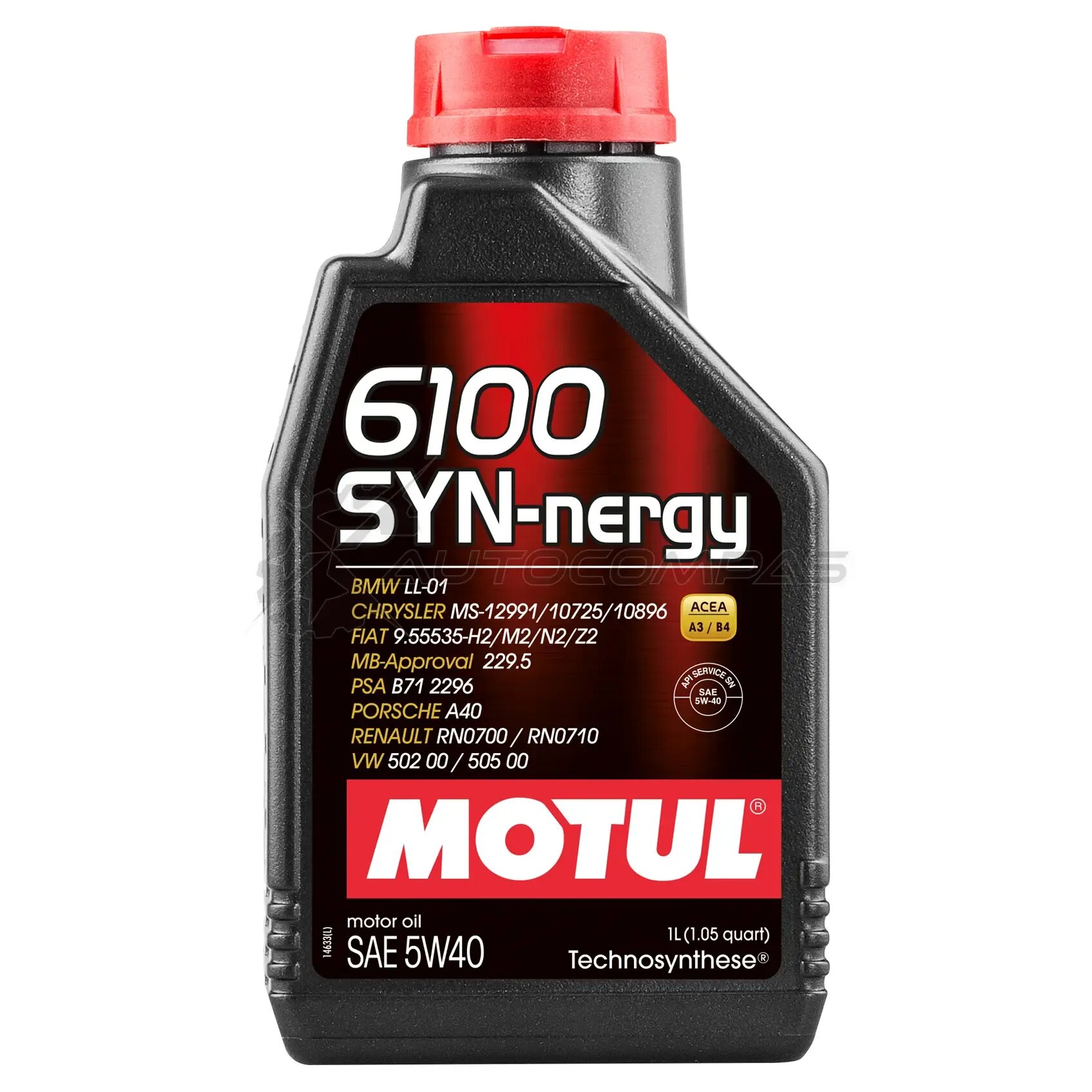 Моторное масло синтетическое Technosynthese, 80% 6100 SYN NERGY 5W 40 1 л Motul R36P5ZS 111689 1QO B1