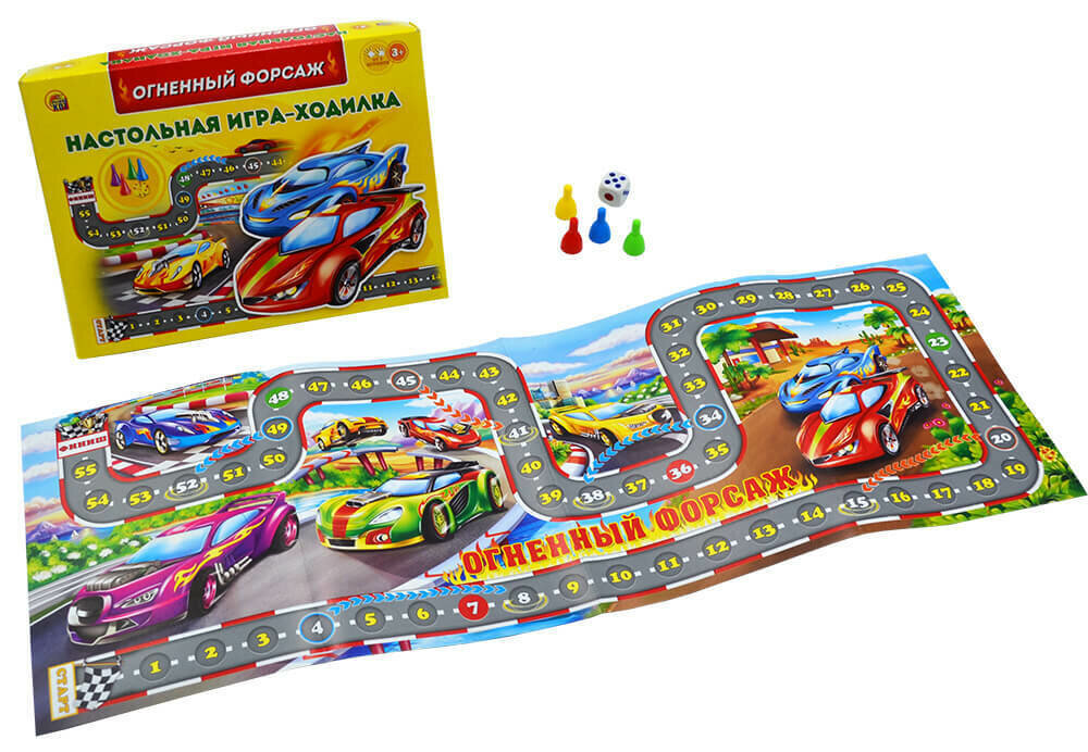 Игра настольная ходилка малая "Огненныйфорсаж" рыжий КОТ ИН-6330