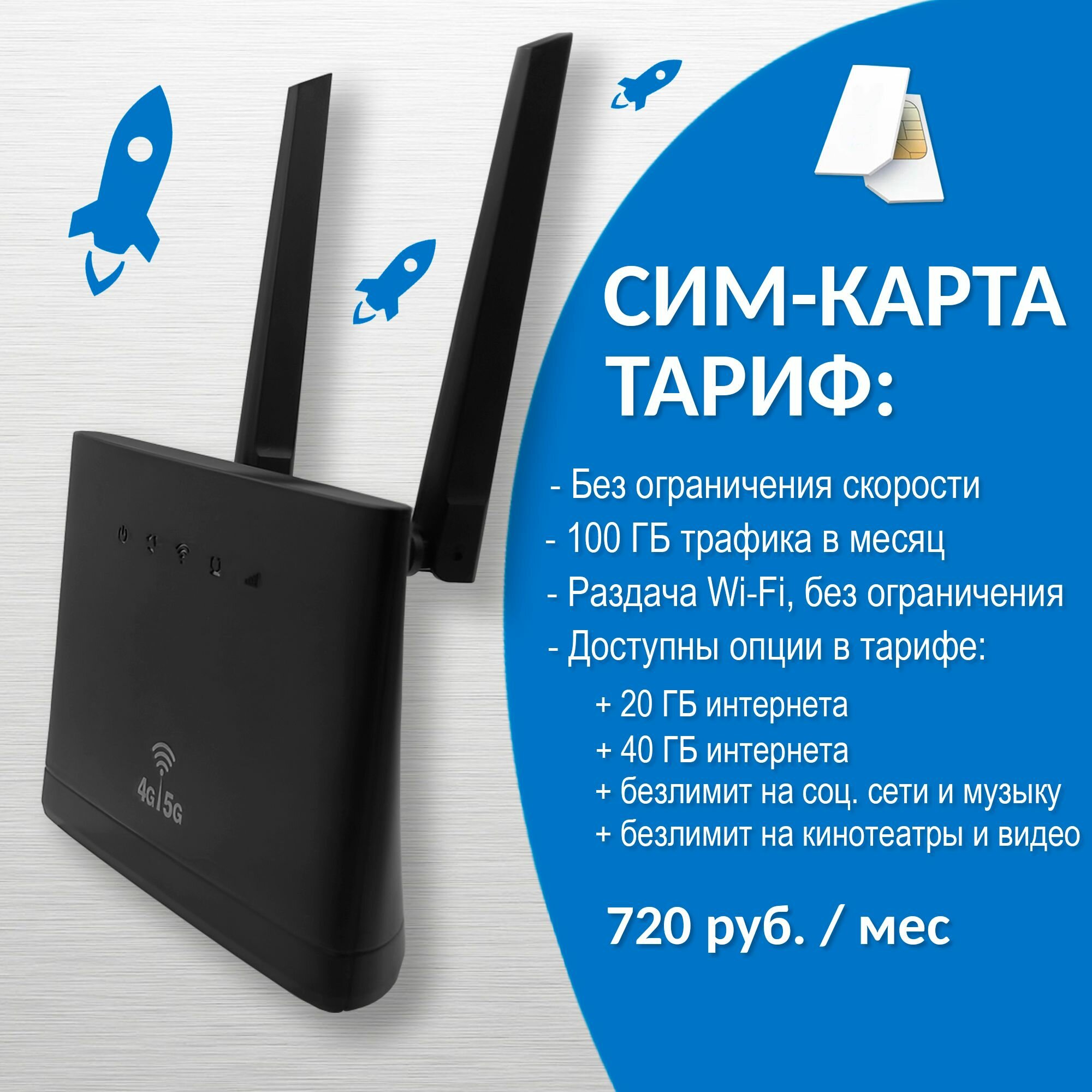 Беспроводной 4G LTE роутер с сим картой