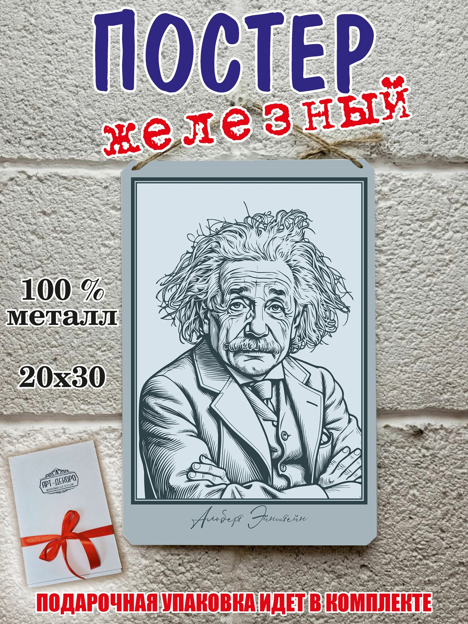 Альберт Эйнштейн портрет железный постер на стену