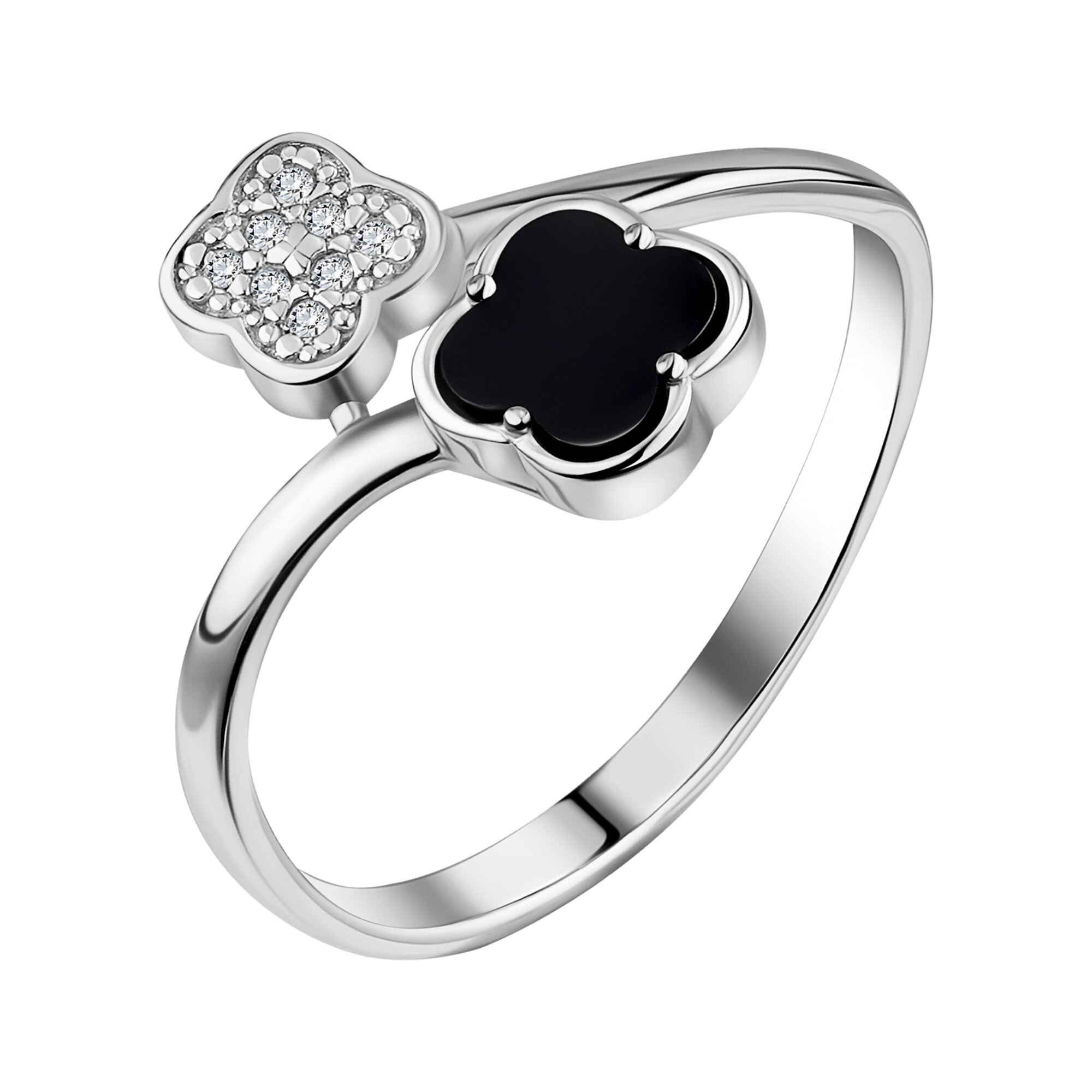 Кольцо, серебро, 925 проба, родирование, фианит, оникс