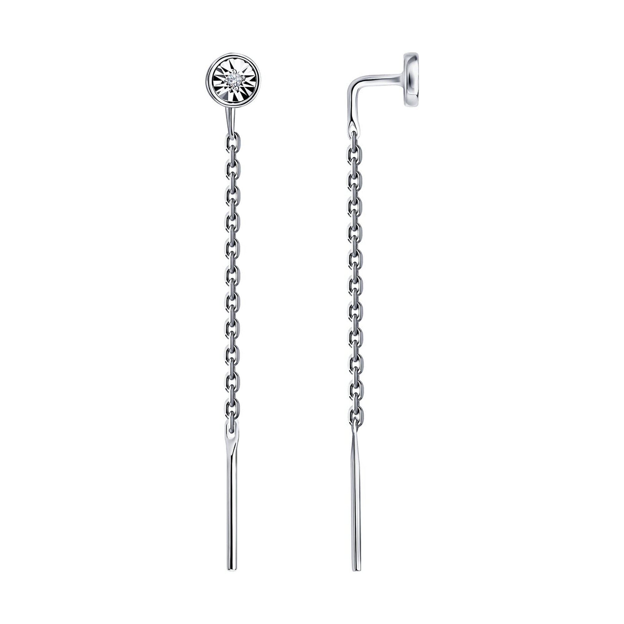 Серьги, серебро, 925 проба, родирование, бриллиант